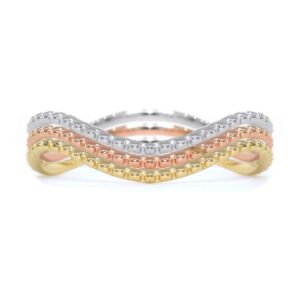 Stackable Curvy Beads Band, 1mm Wide in 18k White Gold Size 6