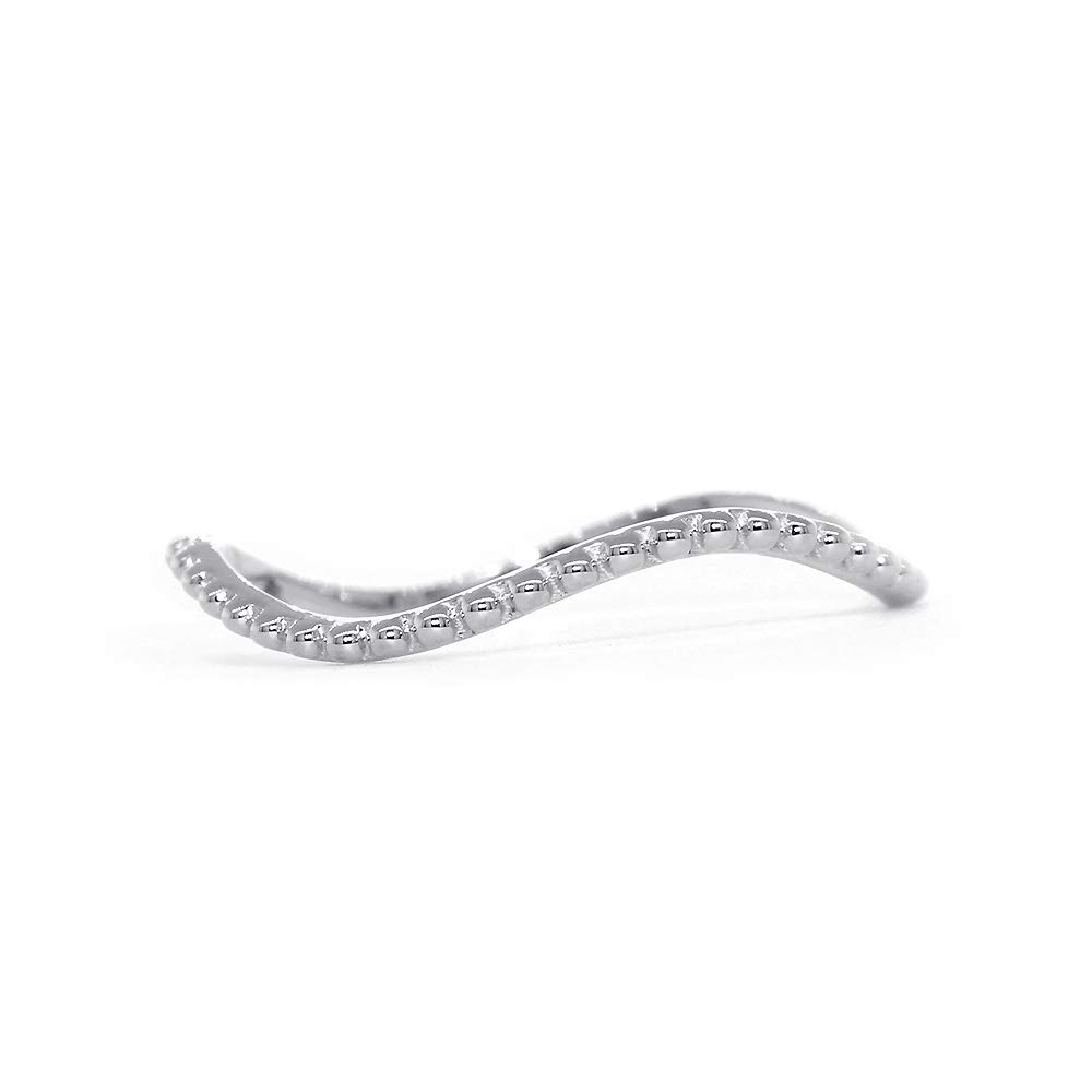 Stackable Curvy Beads Band, 1mm Wide in 18k White Gold Size 6