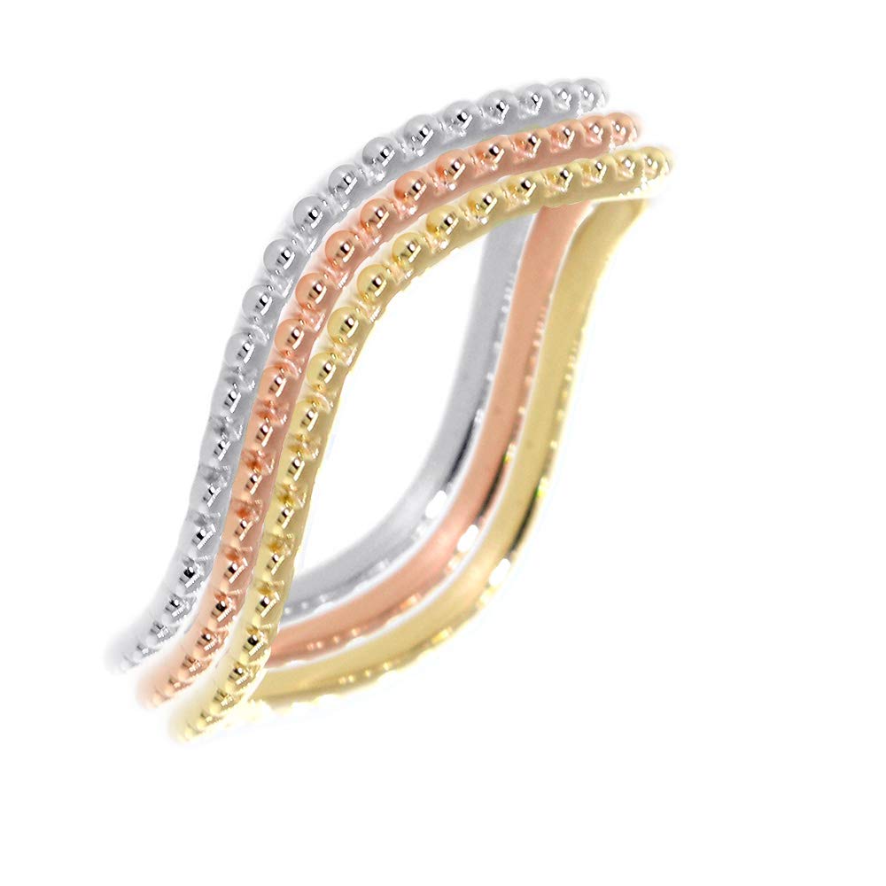 Stackable Curvy Beads Band, 1mm Wide in 18k White Gold Size 6