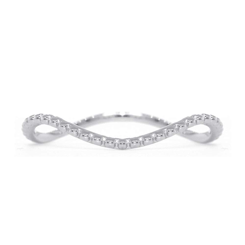 Stackable Curvy Beads Band, 1mm Wide in 18k White Gold Size 6