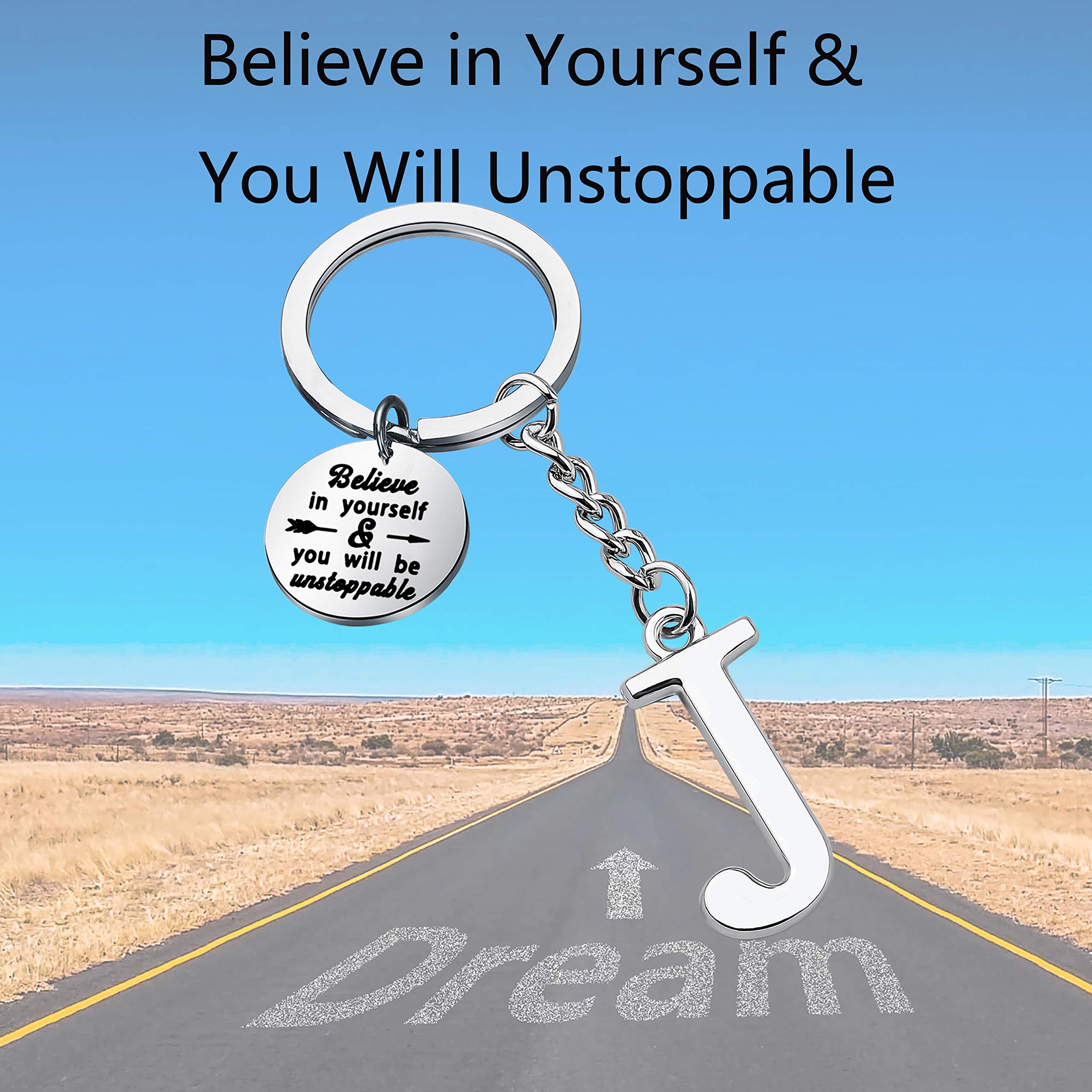 FUSTMW Initial Keychain Alphabet Initial Letter Key Ring Pendant Inspiration Gifts Believe in Yourself and You Will Unstoppable (Initial J)