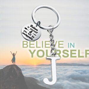 FUSTMW Initial Keychain Alphabet Initial Letter Key Ring Pendant Inspiration Gifts Believe in Yourself and You Will Unstoppable (Initial J)