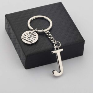 FUSTMW Initial Keychain Alphabet Initial Letter Key Ring Pendant Inspiration Gifts Believe in Yourself and You Will Unstoppable (Initial J)