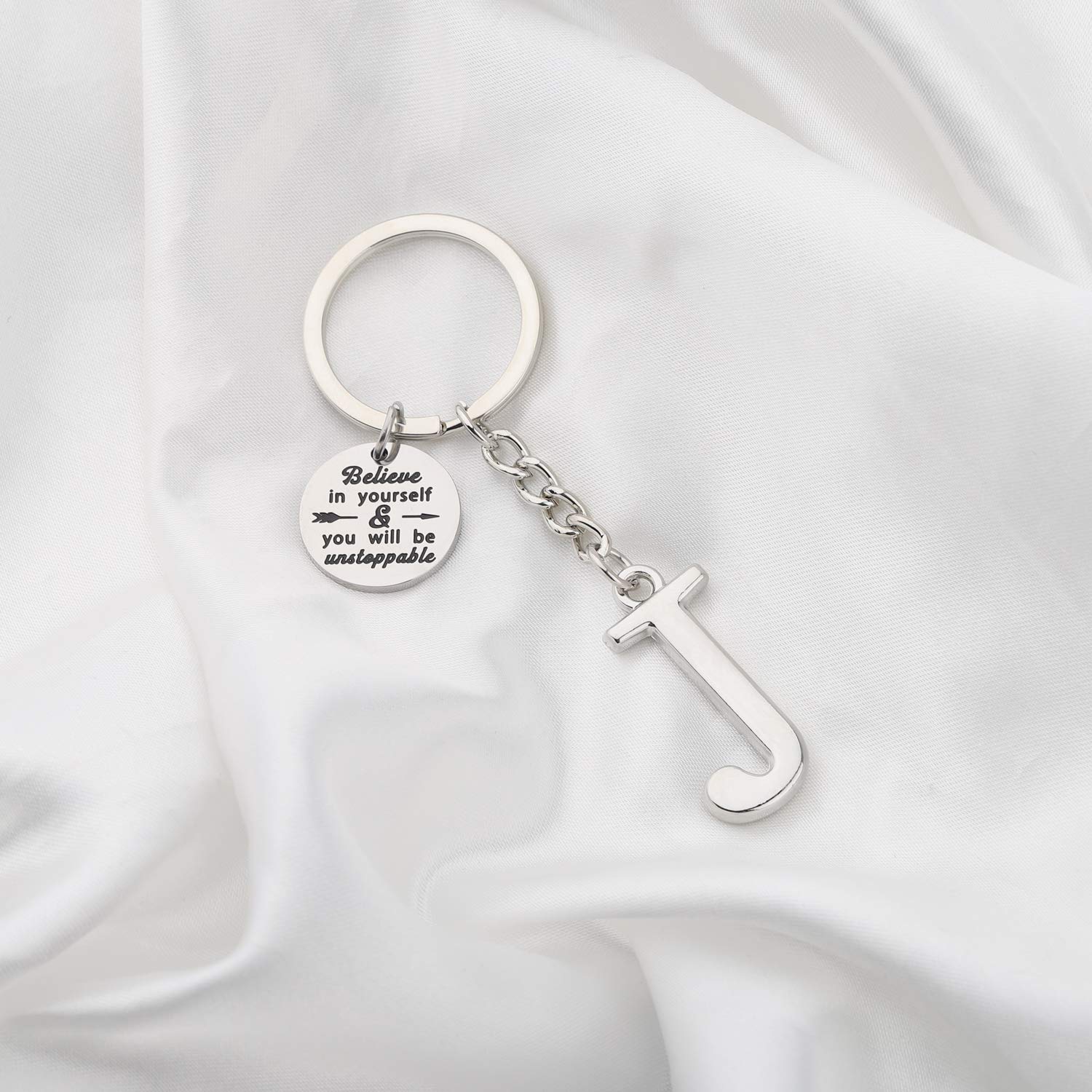 FUSTMW Initial Keychain Alphabet Initial Letter Key Ring Pendant Inspiration Gifts Believe in Yourself and You Will Unstoppable (Initial J)