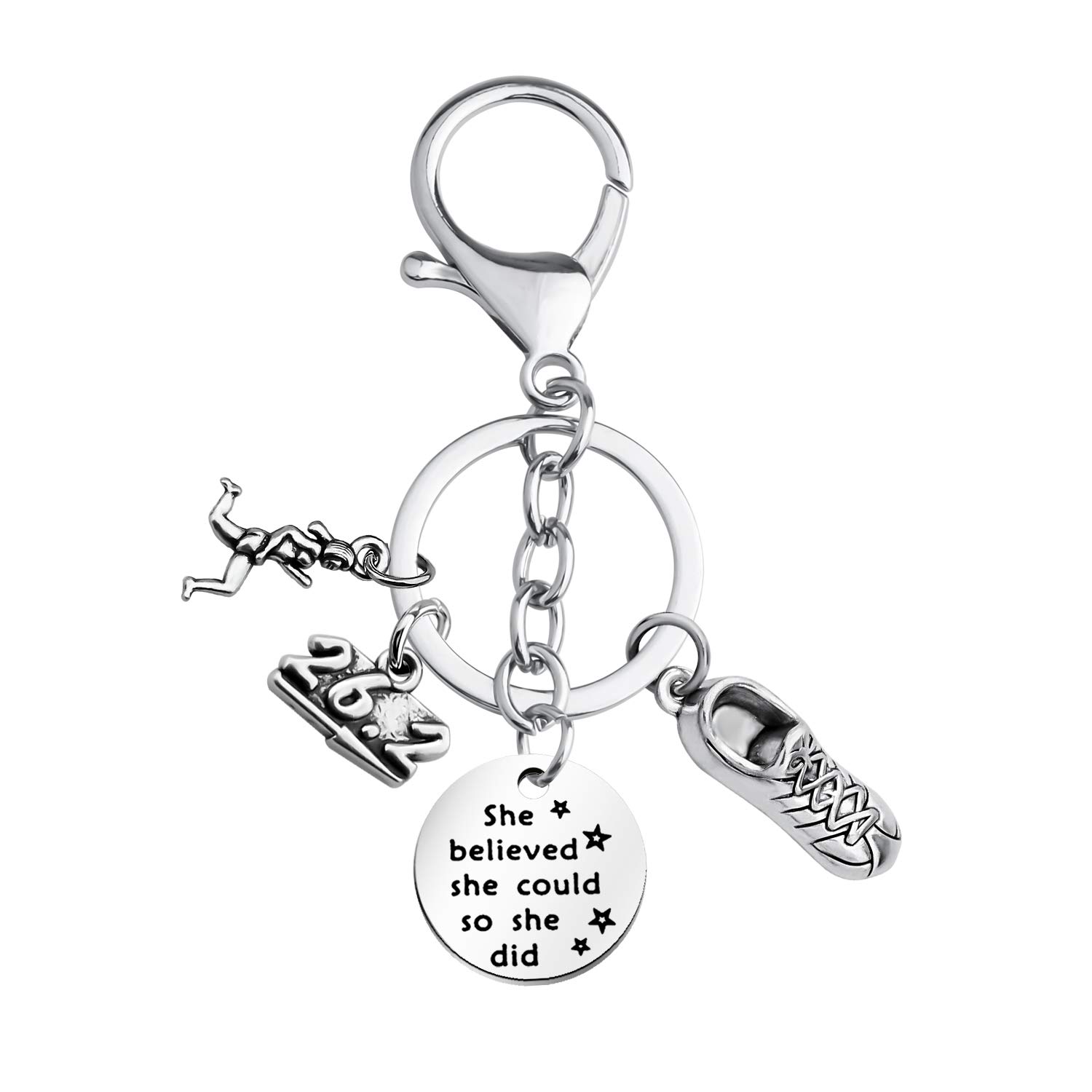 FUSTMW Runner Gifts Marathon Gift Runner Keychain Marathon Jewelry Running Gifts She Believed She Could 13.1 26.2 Keychain Marathon Gift for Her (She BL 26.2)