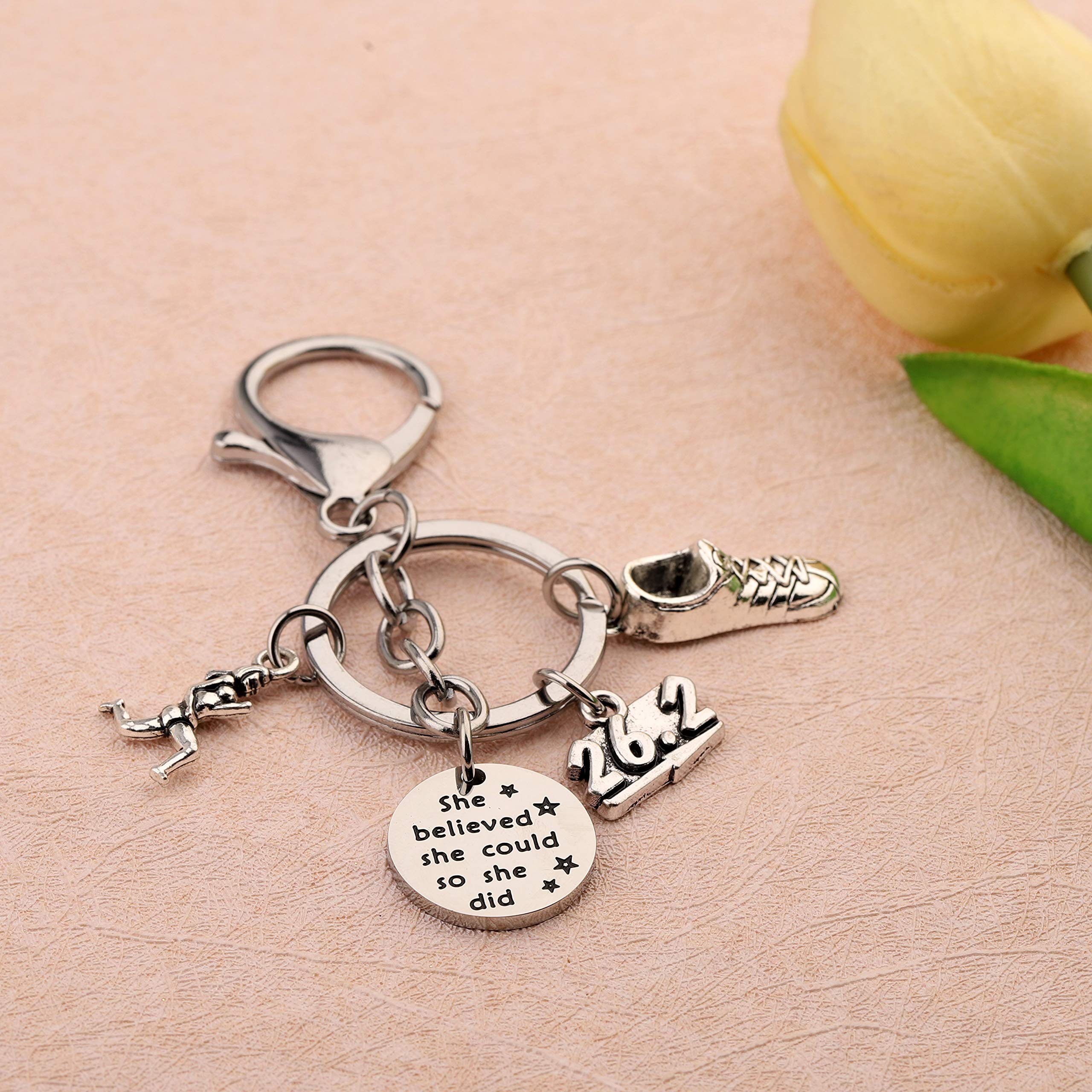 FUSTMW Runner Gifts Marathon Gift Runner Keychain Marathon Jewelry Running Gifts She Believed She Could 13.1 26.2 Keychain Marathon Gift for Her (She BL 26.2)