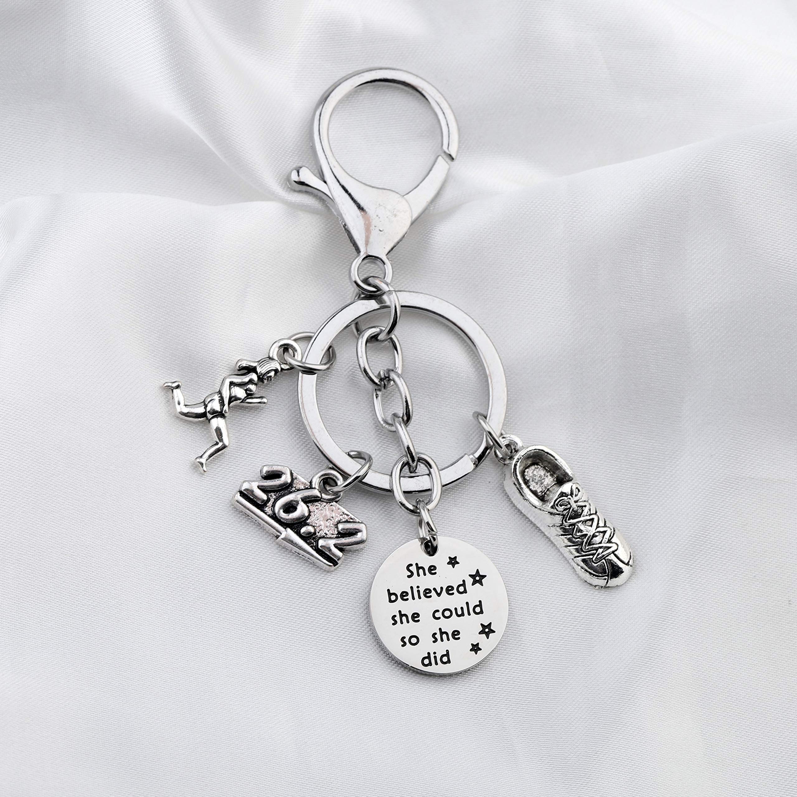 FUSTMW Runner Gifts Marathon Gift Runner Keychain Marathon Jewelry Running Gifts She Believed She Could 13.1 26.2 Keychain Marathon Gift for Her (She BL 26.2)