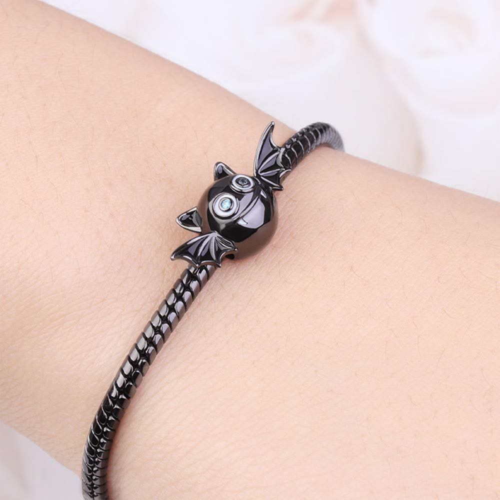 GNOCE Adorable Evil Bat Charm Bead Sterling Silver Black Plated Women Bat Bead Charms fit Bracelet/Necklace Halloween Jewery Gift for Wife Daughter Friend