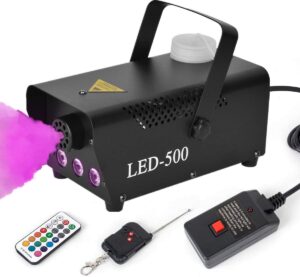 fog machine, bzbrlz 500w smoke machine with 13 colorful led lights effect, 2000cfm fog with 30cm wired receiver and 2 wireless remote controls, perfect for wedding, halloween, christmas party (a)