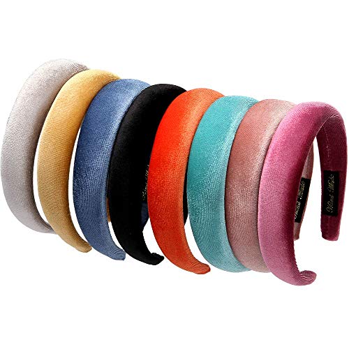 LONEEDY 8 PCS Hard Headbands, 1.2Inch Velvet Sponge Thick Hairbands DIY Hair Accessories for Women (Sponge 8 colors)