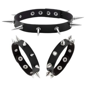 manfnee leather spike rivet bracelet choker punk gothic metal studded cuff bangle black wristband