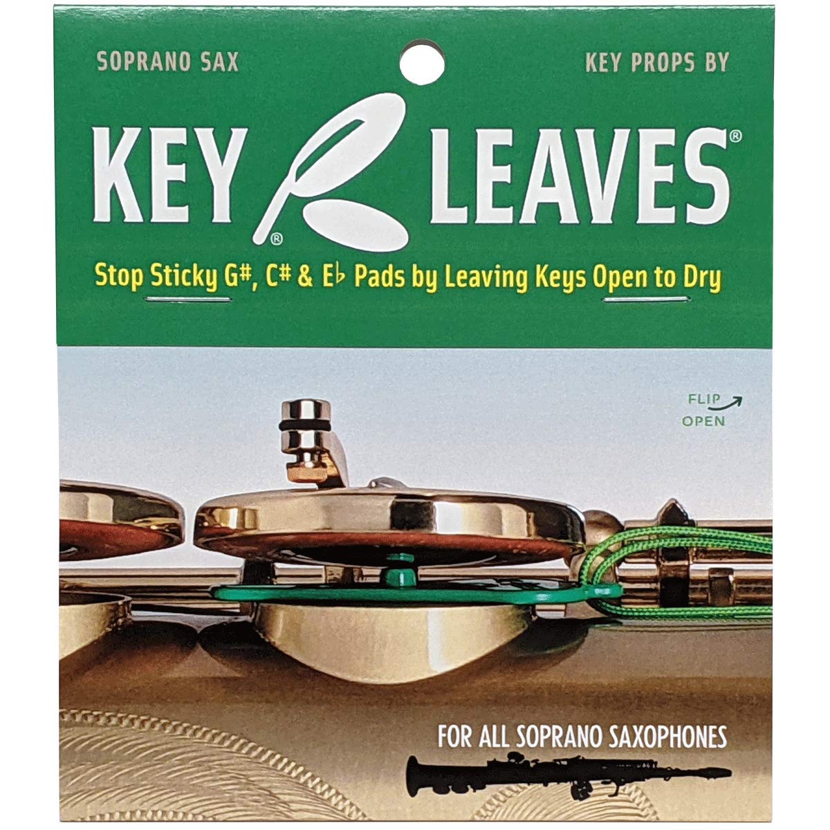 Key Leaves soprano saxophone key props to stop sticky pads, protect pad leather and keep your saxophone cleaner