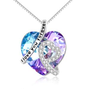 aoboco amethyst heart necklace gifts for wife sterling silver heart purple crystal pendant love you forever jewelry for women