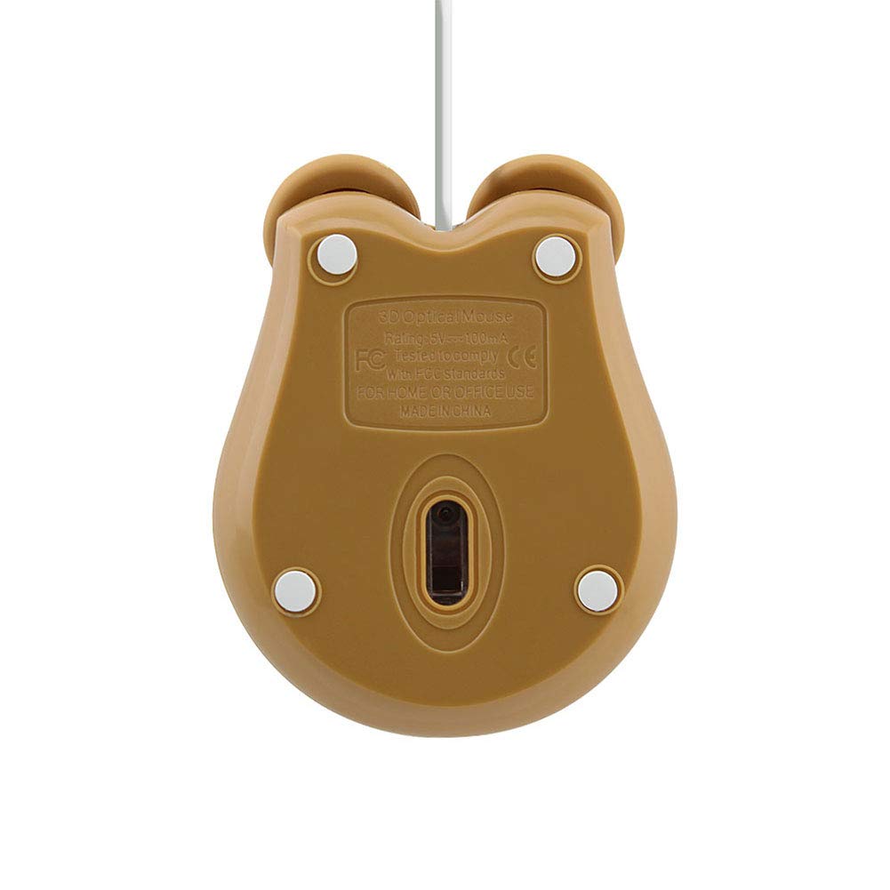 CHUYI Super Cute Bear Shape Wired Mouse Cartoon Mini Mouse Novelty Portable Computer Mouse Unique Small Desktop Mouse Laptop PC Mouse for Kids (Brown)