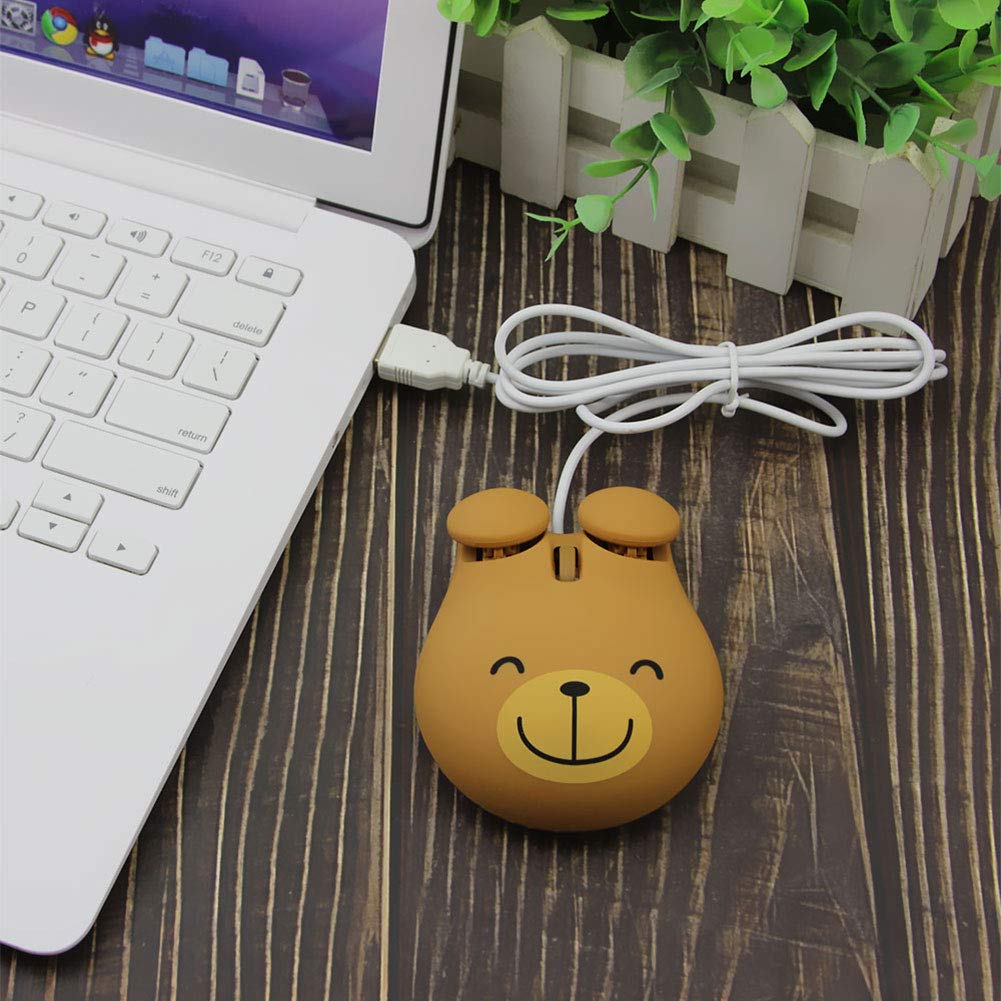 CHUYI Super Cute Bear Shape Wired Mouse Cartoon Mini Mouse Novelty Portable Computer Mouse Unique Small Desktop Mouse Laptop PC Mouse for Kids (Brown)