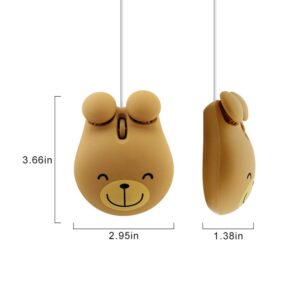 CHUYI Super Cute Bear Shape Wired Mouse Cartoon Mini Mouse Novelty Portable Computer Mouse Unique Small Desktop Mouse Laptop PC Mouse for Kids (Brown)