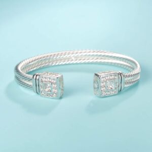 UNY Designer inspired jewelry double cable Wire Square CZ Antique Bangle Elegant Beautiful (White)