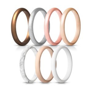 thunderfit women's thin and stackable silicone wedding bands, promise rings 2.5mm wide 2mm thick - 1/4/5/6/7/8/9/10 variety multipack (pack a - size 5.5-6 (16.5mm))