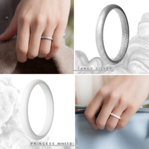 ThunderFit Women's Thin and Stackable Silicone Wedding Bands, Promise Rings 2.5mm Wide 2mm Thick - 1/4/5/6/7/8/9/10 Variety Multipack (Pack A - Size 6.5-7 (17.35mm))