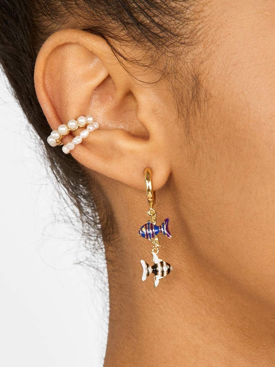 Moepapa Pearl Hoop Earrings Ear Cuff no piercing 2pacs Set (White)