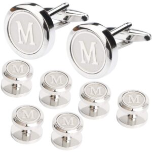 dannyshi mens cufflinks and studs tuxedo shirts business wedding initials alphabet a-z gift set (m)