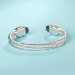 UNY Designer inspired jewelry double cable Wire Facet CZ Antique Bangle Elegant Beautiful (Black)