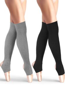 satinior 2 pairs stirrup leg warmers straight over the knee socks 21.65 inch for women (black, gray)