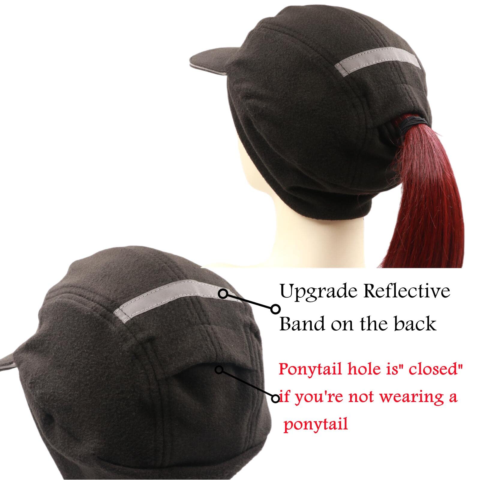 Women Winter Fleece Baseball Caps with Drop Down Ear Warmer Girl Ponytail Hats Camp Ski Running Cap Men Cold Weather Visor