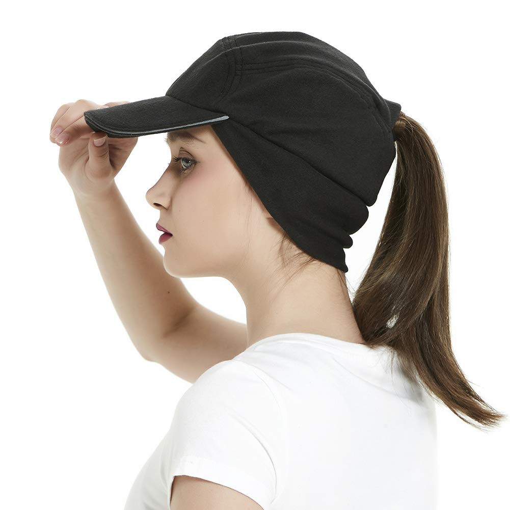 Women Winter Fleece Baseball Caps with Drop Down Ear Warmer Girl Ponytail Hats Camp Ski Running Cap Men Cold Weather Visor