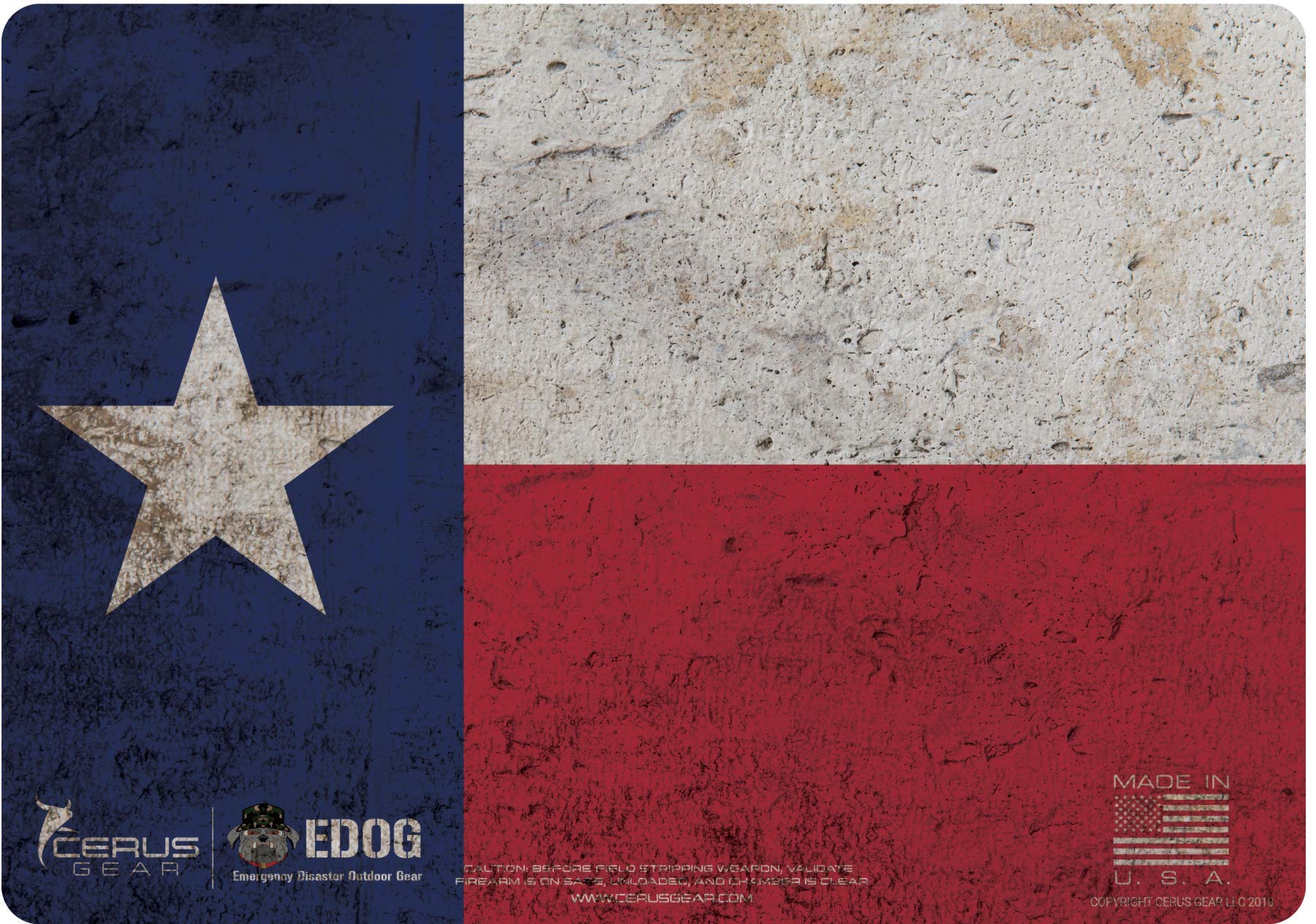 Texas State Flag 5 PC EDOG Cerus Gear Heavy Duty Pistol Cleaning 12x17 Padded Gun-Work Surface Protector Mat Solvent & Oil Resistant & 3 PC Cleaning Essentials & Clenzoil, Made in The USA