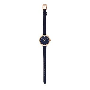 Kate Spade New York Women's Metro Quartz Metal and Leather Three-Hand Watch, Color: Rose Gold, Navy (Model: KSW9004)