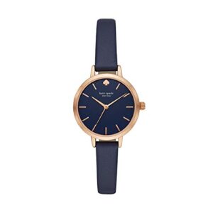 kate spade new york women's metro quartz metal and leather three-hand watch, color: rose gold, navy (model: ksw9004)