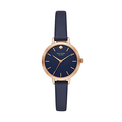 Kate Spade New York Women's Metro Quartz Metal and Leather Three-Hand Watch, Color: Rose Gold, Navy (Model: KSW9004)