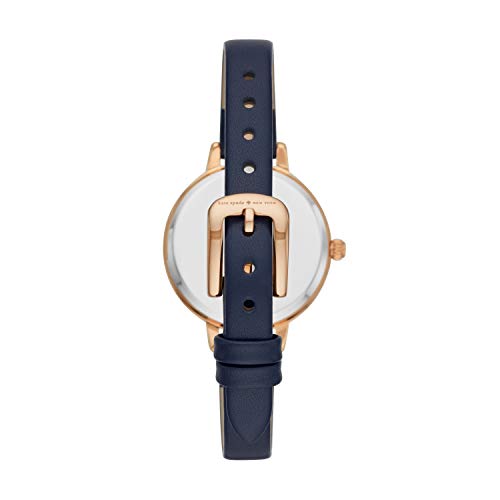 Kate Spade New York Women's Metro Quartz Metal and Leather Three-Hand Watch, Color: Rose Gold, Navy (Model: KSW9004)