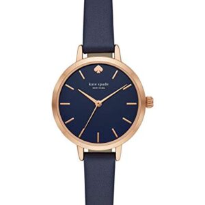 Kate Spade New York Women's Metro Quartz Metal and Leather Three-Hand Watch, Color: Rose Gold, Navy (Model: KSW9004)