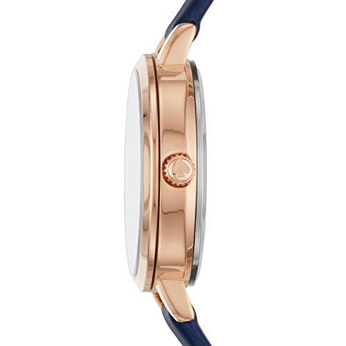 Kate Spade New York Women's Metro Quartz Metal and Leather Three-Hand Watch, Color: Rose Gold, Navy (Model: KSW9004)