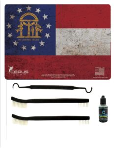 edog georgia state flag 5 pc cerus gear heavy duty pistol cleaning 12x17 padded gun-work surface protector mat solvent & oil resistant & 3 pc cleaning essentials & clenzoil, made in the usa