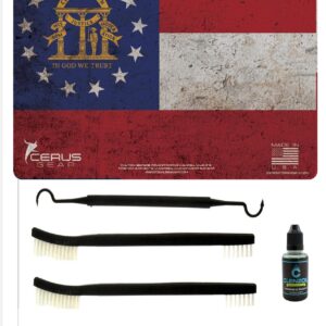 EDOG Georgia State Flag 5 PC Cerus Gear Heavy Duty Pistol Cleaning 12x17 Padded Gun-Work Surface Protector Mat Solvent & Oil Resistant & 3 PC Cleaning Essentials & Clenzoil, Made in The USA