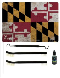 edog maryland state flag 5 pc cerus gear heavy duty pistol cleaning 12x17 padded gun-work surface protector mat solvent & oil resistant & 3 pc cleaning essentials & clenzoil, made in the usa