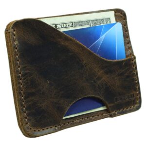 hide & drink, leather double sided card holder, holds up to 6 cards, slim wallet, front pocket accessories, handmade includes 101 year warranty :: bourbon brown