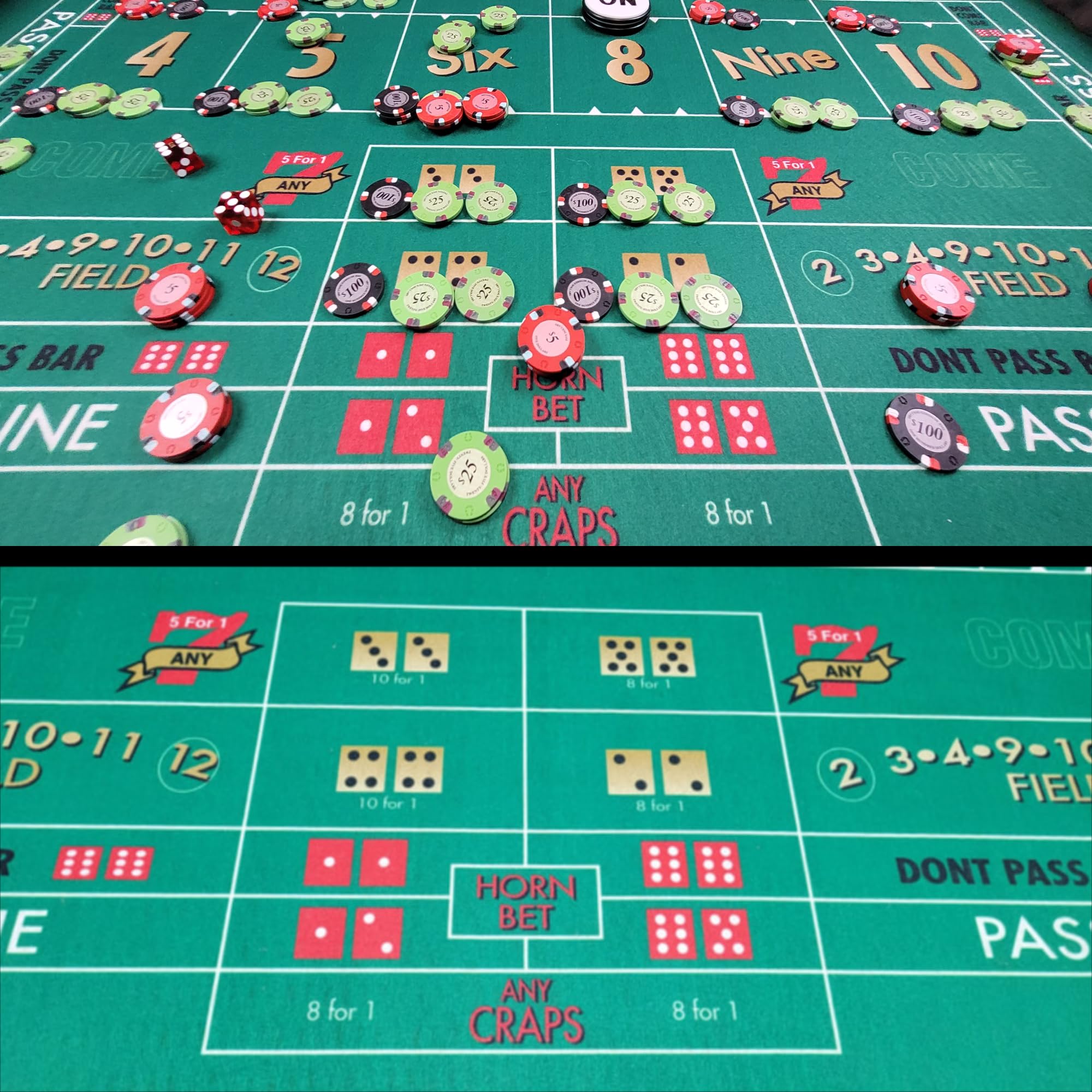 Casino Dealer Mats Premium Quality Craps Layout- Green - Lightweight Portable - Foam Walls - Fits on Most Dinning Room Tables - The Ultimate Home Style Party Game