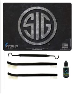 sig logo 5 pc edog cerus gear heavy duty pistol cleaning 12x17 padded gun-work surface protector mat solvent & oil resistant & 3 pc cleaning essentials & clenzoil, made in the usa