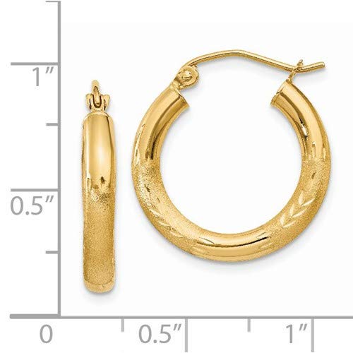 Yellow Gold Diamond Cut 3mm Round Hoop Earrings, (20mm)