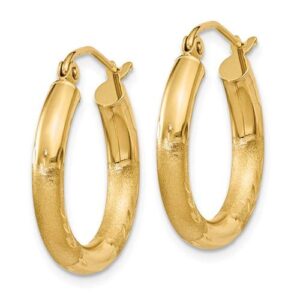 Yellow Gold Diamond Cut 3mm Round Hoop Earrings, (20mm)