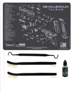 taurus g2 5 pc edog cerus gear schematic (exploded view) heavy duty pistol cleaning 12x17 padded gun-work surface protector mat solvent & oil resistant & 3 pc cleaning essentials & clenzoil