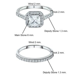 SEA OF ICE Engagement Rings Princess Cut – Elegant Wedding Engagement Ring Set – 925 Stainless Steel and Cubic Zirconium Rings for Women - Princess Cut Halo Engagement Ring and Band – 6 x 6mm