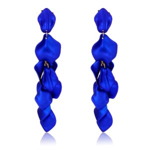 phalin acrylic flower earrings resin rose petal dangel earrings for women (royal blue)