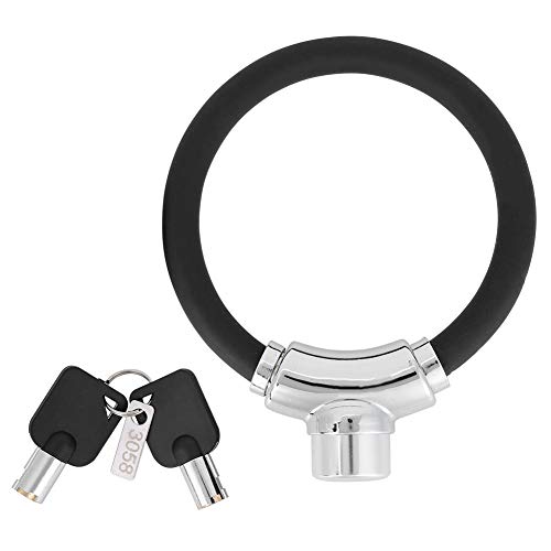 Keenso Anti Theft Ring Lock, Black Zinc Alloy Portable Heavy Duty Bike Mini Ring Lock Anti Theft Security Steel Cable Ring Lock with 7 Core Lock Cylinder