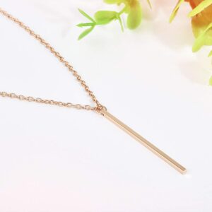 CULOVITY Simple Long Necklace Earrings Set Vertical Bar Pendant Necklaces Bar Drop Earrings Lariat Chain Polished Jewelry for Women, 2.4" Pendant 35" Chain Gold Plated