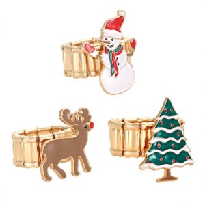 anglesjell christmas rings set for women (tree+snowman+deer, 6.5)